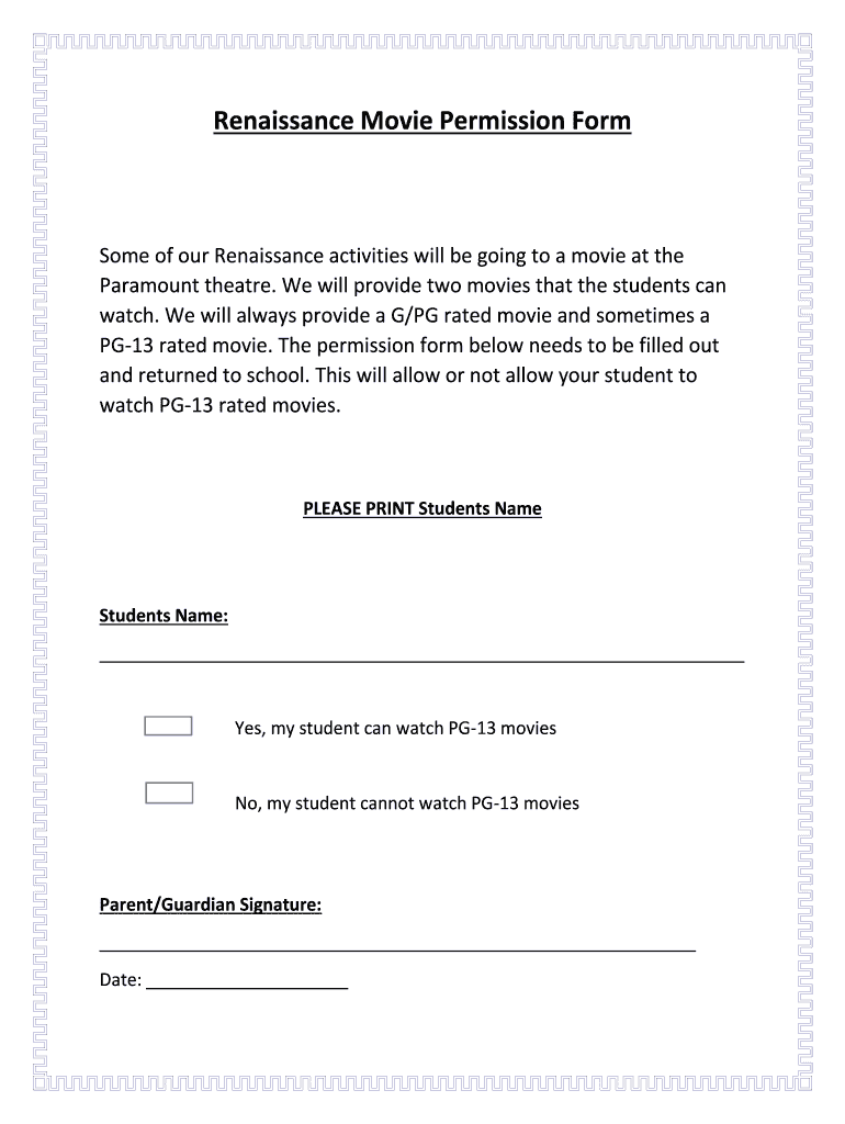 Fillable Online Renaissance Movie Permission Form Fax Email Print ...