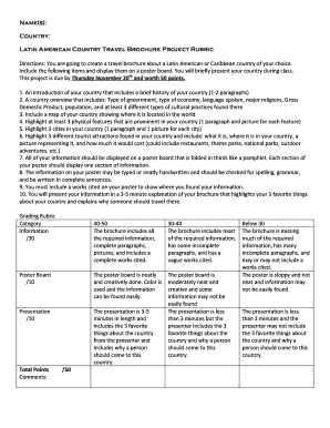 Fillable Online Latin American Country Travel Brochure Project Rubric ...