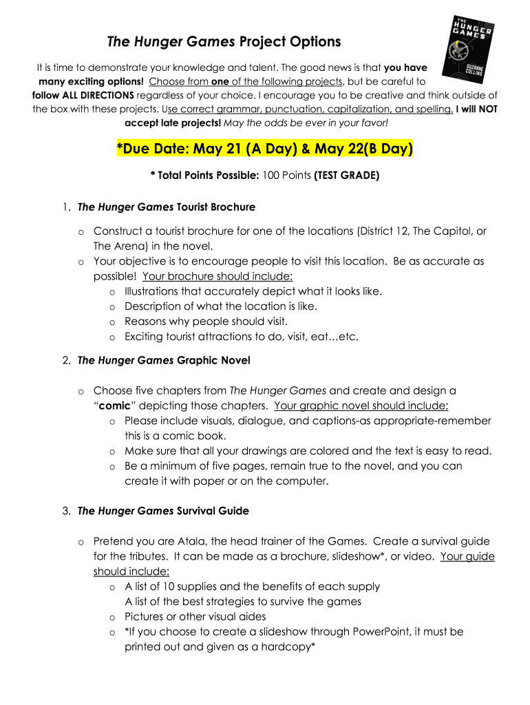 Fillable Online The Hunger Games Project Options Fax Email Print ...