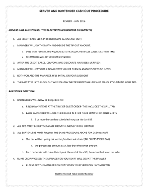 Fillable Online SERVER AND BARTENDER CASH OUT PROCEDURE Fax Email Print ...