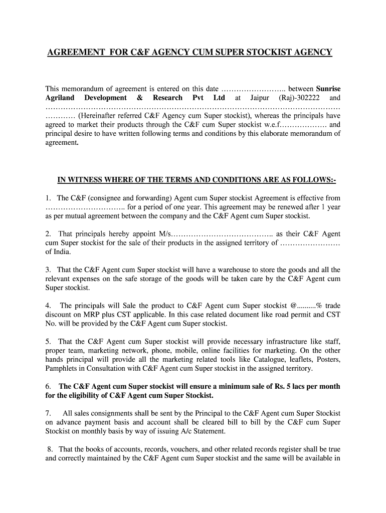 Stockists Agreement - Fill Online, Printable, Fillable, Blank | pdfFiller