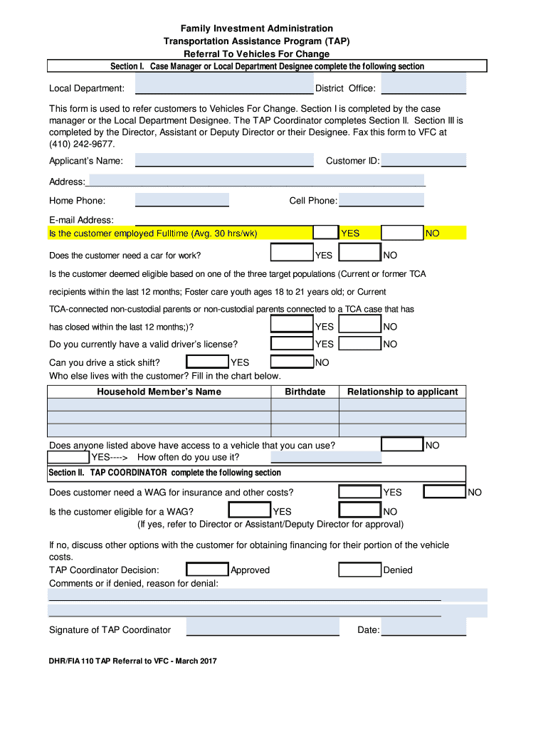 Fillable Online Transportation Assistance Program (TAP) Fax Email Print ...