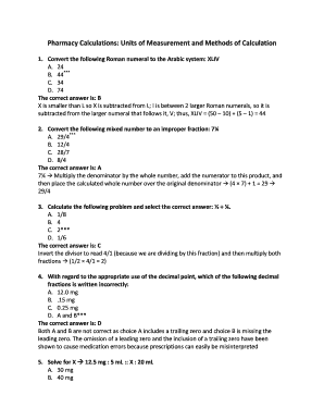 Fillable Online Pharmacy Calculations: Units of Measurement and Methods ...