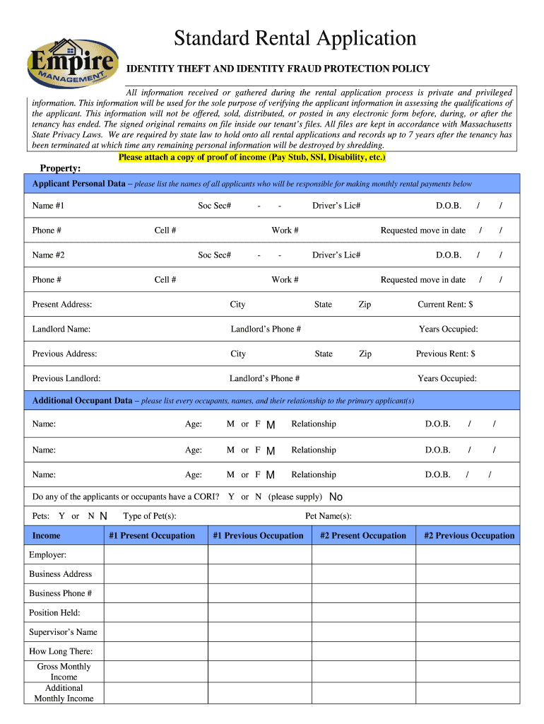 Fillable Online Standard Rental Application Fax Email Print - pdfFiller