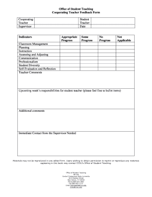 Fillable Online Cooperating Teacher Feedback Form Fax Email Print ...