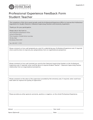 Fillable Online Professional Experience Feedback Form Fax Email Print ...