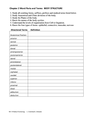 Fillable Online Chapter 2 Word Parts and Terms: BODY STRUCTURE Fax ...