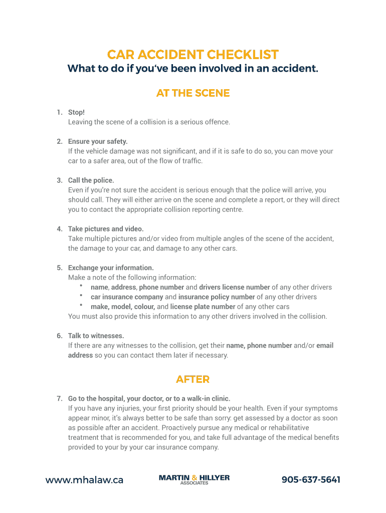 Fillable Online CAR ACCIDENT CHECKLIST Fax Email Print - pdfFiller
