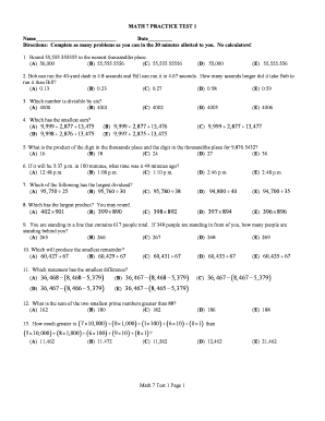 Fillable Online MATH 7 PRACTICE TEST 1 Fax Email Print - pdfFiller