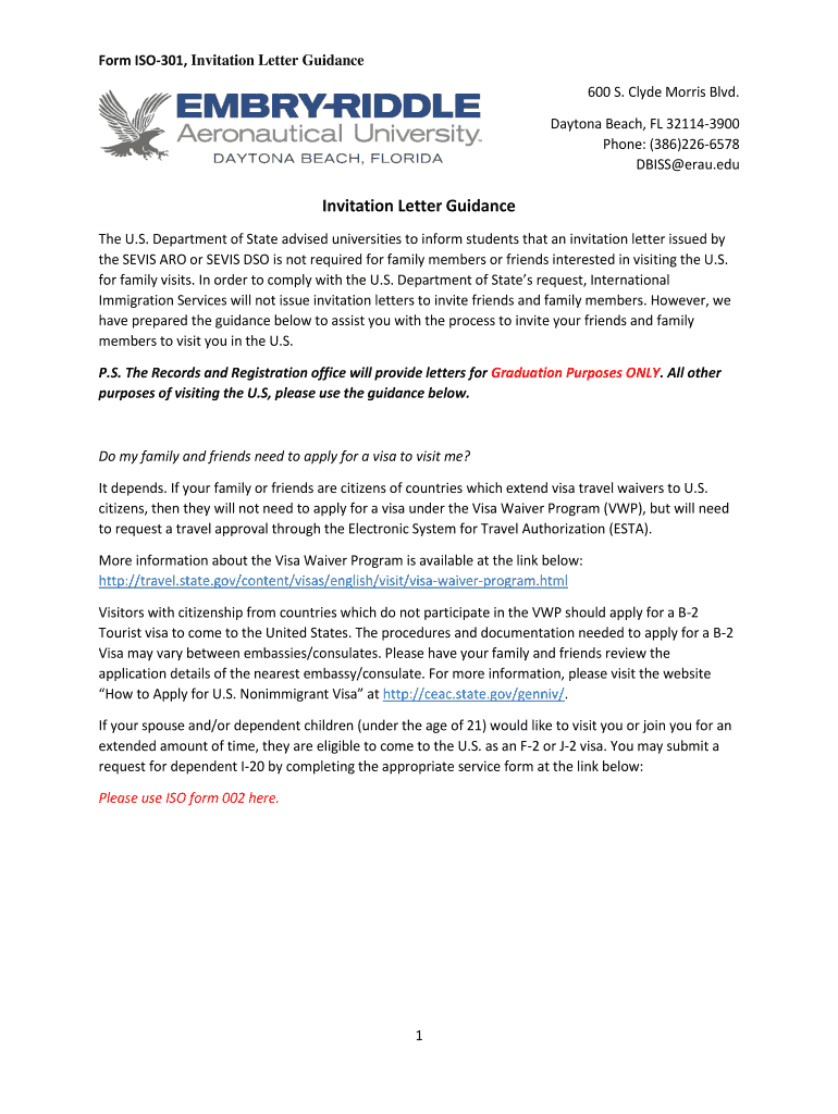 Fillable Online Form ISO-301, Invitation Letter Guidance Fax Email ...