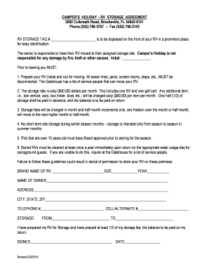 Fillable Online CAMPERS HOLIDAY RV STORAGE AGREEMENT Fax Email Print ...