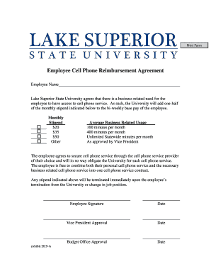 Fillable Online Employee Cell Phone Reimbursement Agreement Fax Email ...