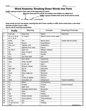 Fillable Online Word Anatomy: Breaking Down Words into Parts Fax Email ...