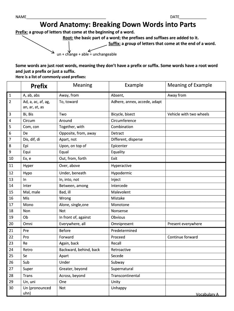 Fillable Online Word Anatomy: Breaking Down Words into Parts Fax Email ... Fillable Online Word Anatomy: Breaking Down Words into Parts Fax Email ...