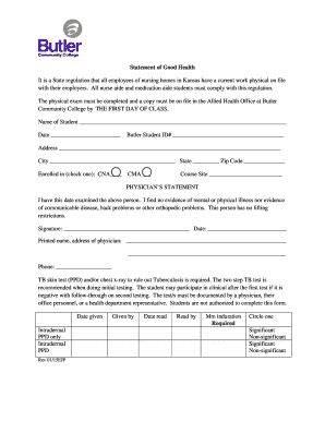 Fillable Online Statement of Good Health Fax Email Print - pdfFiller