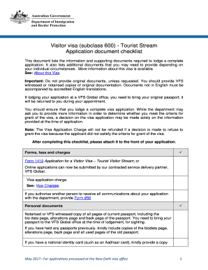 Fillable Online visitor visa tourist stream subclass 600 application checklist ... Fax Email ...