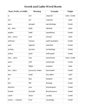 Fillable Online Greek and Latin Word Roots Fax Email Print - pdfFiller