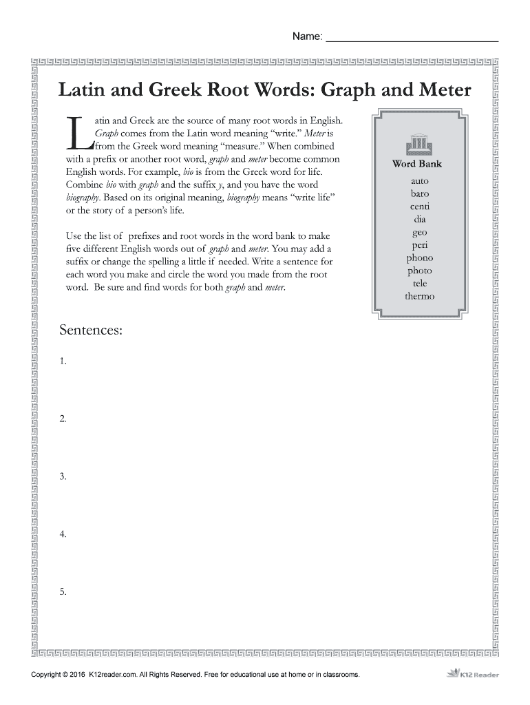 Fillable Online Latin and Greek Root Words: Graph and Meter Fax Email ...
