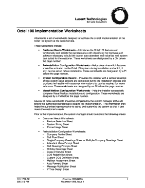 Fillable Online Octel 100 Implementation Worksheets Fax Email Print ...