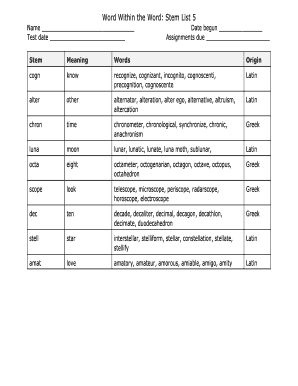 Fillable Online Word Within the Word: Stem List 5 Fax Email Print ...