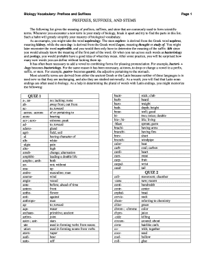 Fillable Online Biology Vocabulary: Prefixes and Suffixes Fax Email ...