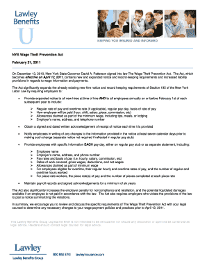Fillable Online NYS Wage Theft Prevention Act Fax Email Print - pdfFiller