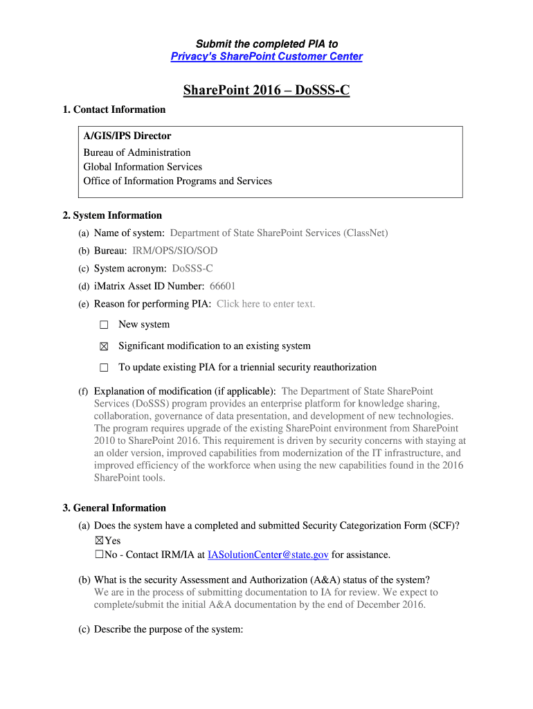 Fillable Online Submit the completed PIA to Fax Email Print - pdfFiller