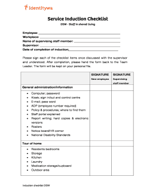 Fillable Online Service Induction Checklist Fax Email Print - pdfFiller