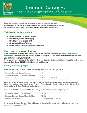 Fillable Online Information about applying to rent a council garage Fax ...