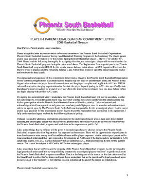 Fillable Online PLAYER & PARENT/LEGAL GUARDIAN COMMITMENT LETTER Fax ...