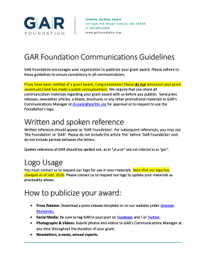 Fillable Online GAR Foundation Communications Guidelines Fax Email ...