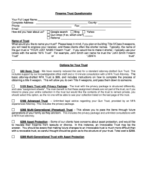 Fillable Online Firearms Trust Questionnaire Fax Email Print - pdfFiller