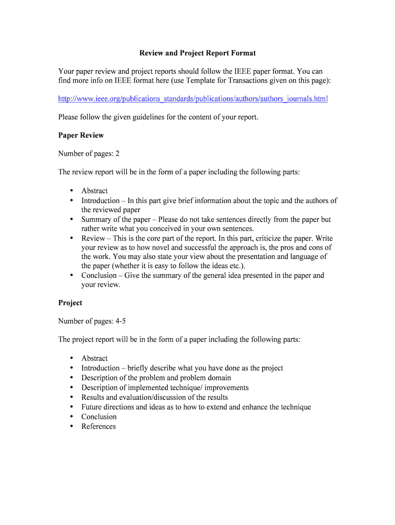 Fillable Online Review and Project Report Format Fax Email Print ...