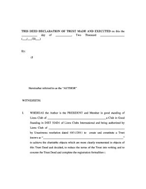 Fillable Online THIS DEED DECLARATION OF TRUST MADE AND EXECUTED on ...