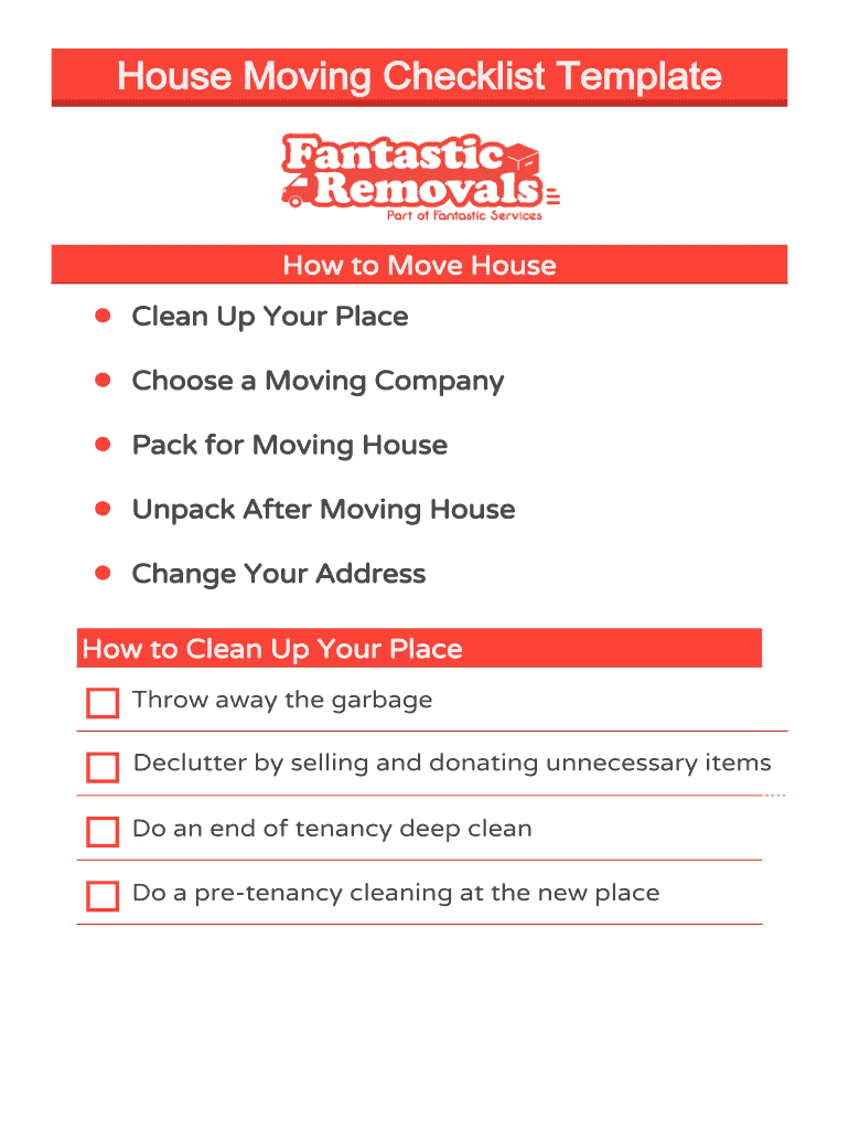 Fillable Online House Moving Checklist Template Fax Email Print - pdfFiller