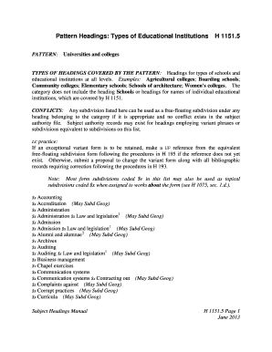 Fillable Online Pattern Headings: Types of Educational Institutions Fax ...
