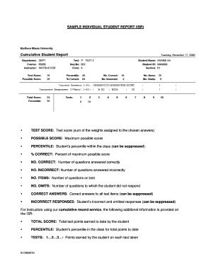 Fillable Online SAMPLE INDIVIDUAL STUDENT REPORT (ISR) Fax Email Print ...
