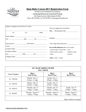 Fillable Online degrees lsc Basic Rider Course 2017 Registration Form ...