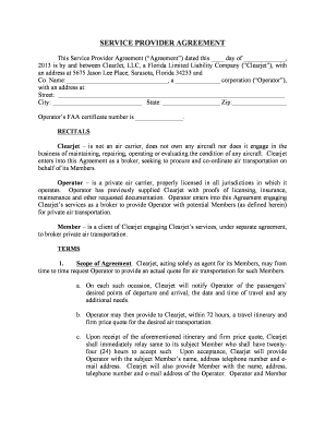Fillable Online This Service Provider Agreement (Agreement) dated this ...