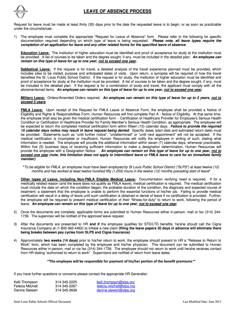 Fillable Online LEAVE OF ABSENCE PROCESS Fax Email Print - pdfFiller