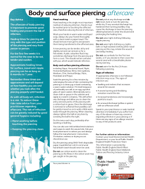 Piercings After Care - Fill Online, Printable, Fillable, Blank | pdfFiller