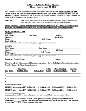 Fillable Online Mary of the Nativity Religious Education Fax Email ...