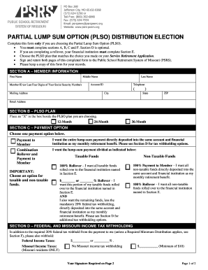 Fillable Online PARTIAL LUMP SUM OPTION (PLSO) DISTRIBUTION ELECTION ...