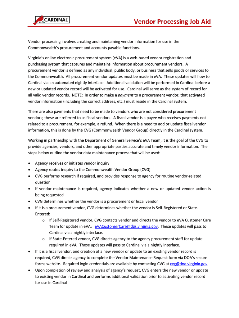 Fillable Online Vendor Processing Job Aid.Vendor Processing Job Aid Fax ...