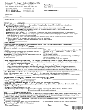 Fillable Online Orthopedic Pre Surgery Orders 2124 (MAJOR) Fax Email ...