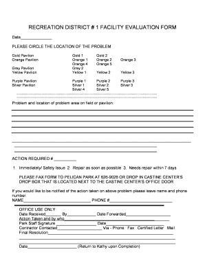 Fillable Online RECREATION DISTRICT # 1 FACILITY EVALUATION FORM Fax ...