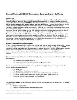 Fillable Online important information about your right to COBRA ...