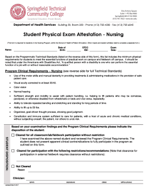 Fillable Online Student Physical Exam Attestation - Nursing Fax Email ...