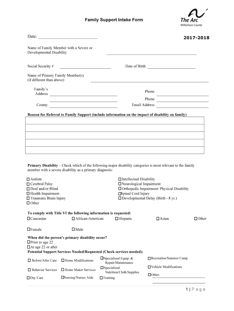 Family Support Intake Form: Fill out & sign online | DocHub