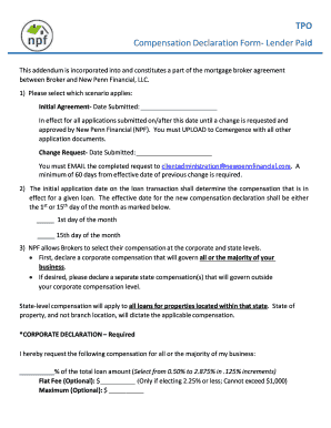 Fillable Online Compensation Declaration Form Lender Paid Fax Email Print - pdfFiller
